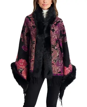 Gorski Double Face Cashmere Stole With Toscana Lamb Tape Top And Bottom - Red Paisley