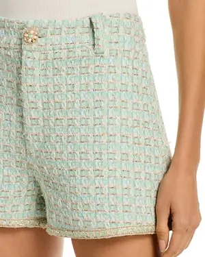 Aqua Tweed Braided Hem Shorts