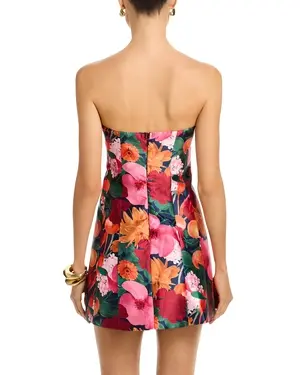 Aqua Floral & Fruit Strapless Mini Dress