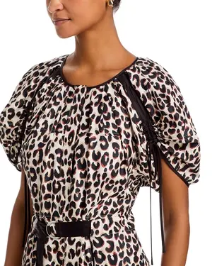 3.1 Phillip Lim Leopard Print Ruched Sleeve Midi Dress - Chalk Multi