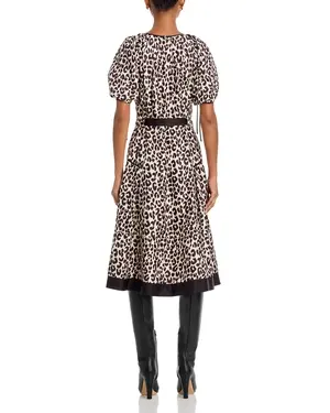 3.1 Phillip Lim Leopard Print Ruched Sleeve Midi Dress - Chalk Multi