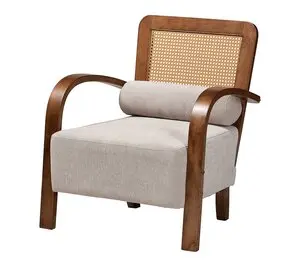 BALI & PARI Baxton Studio Sage Grey Fabric And Walnut Brown Wood Arm Chair - One-color