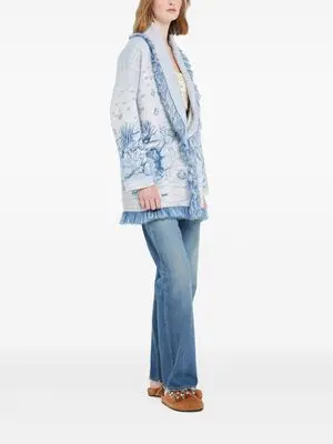 Alanui Wool Cardigan With Fringe Detailing - Clear Blue