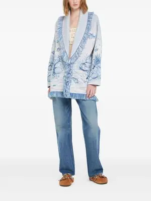 Alanui Wool Cardigan With Fringe Detailing - Clear Blue