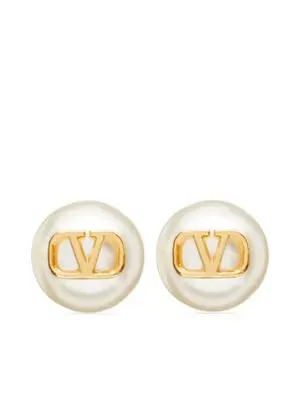 Valentino Garavani Vlogo Signature Pearls Stud Earrings - Golden