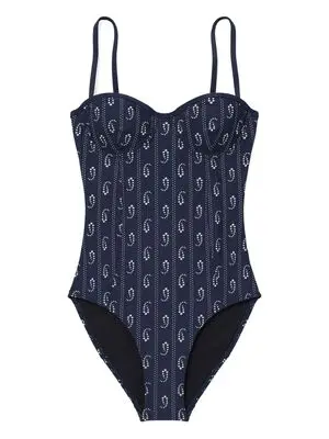 Tory Burch Printed Underwired One Piece Swimsuit - Blue