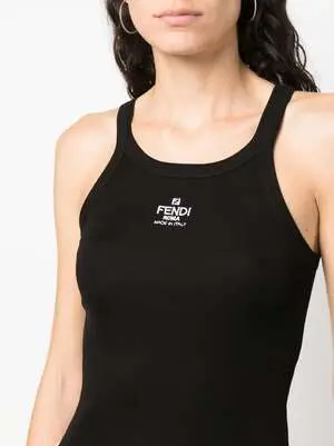Fendi Logo Cotton Tank Top - Black