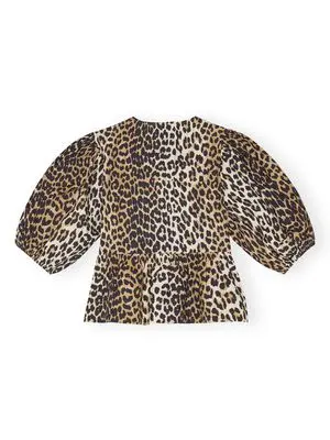 GANNI Organic Cotton Leopard-print Blouse