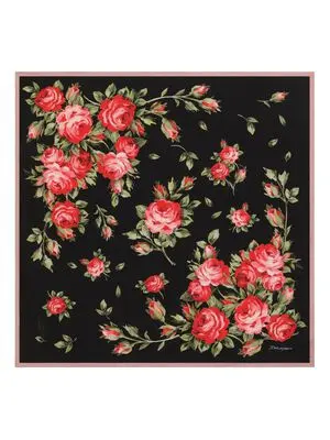Dolce & Gabbana Roses Bouquet Print Silk Foulard - Black