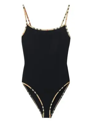 Burberry Swimsuit With Check Trim - Black