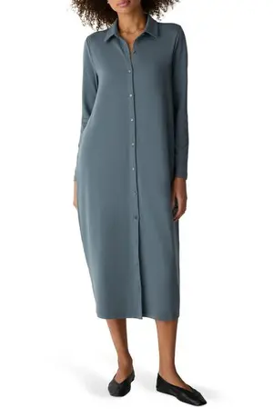 Eileen Fisher Long-sleeve Oval Jersey Shirtdress - Eucalyptus