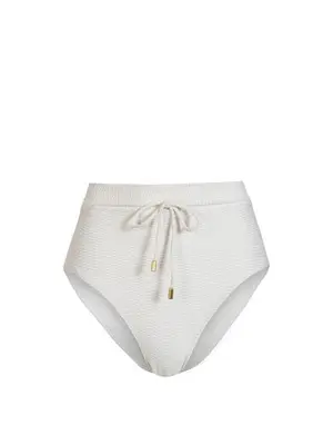 CHANGE OF SCENERY Belted High-waist Bikini Bottom - Ivory/gold Metallic