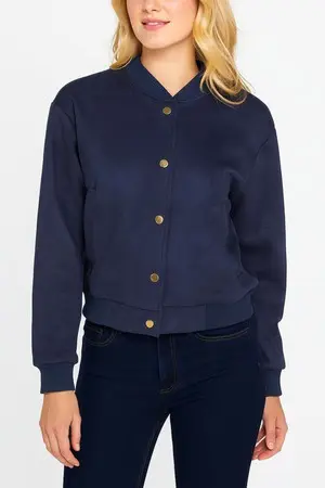 BISHOP + YOUNG Chelsea Faux Suede Bomber Jacket - Indigo