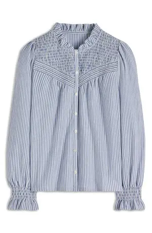 Boden Striped Smocked Yoke Button-up Blouse