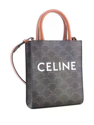 Celine Vertical Cabas Tote Triomphe Coated Canvas Mini Satchel - Brown