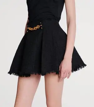 Balmain Tweed Mini Skirt With Chain Detail