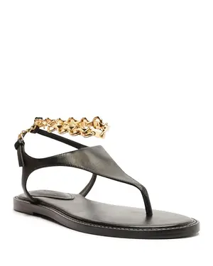 Schutz Lys Leather Thong Sandals - Black