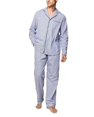 PETITE PLUME Navy French Ticking Pajama Set - White/navy