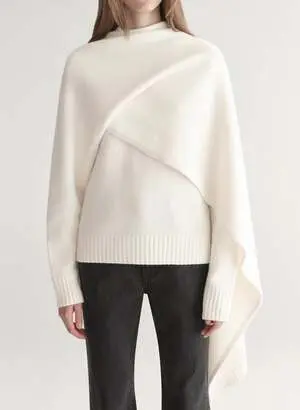 A.L.C. Davin Draped Wool Sweater - Ivory
