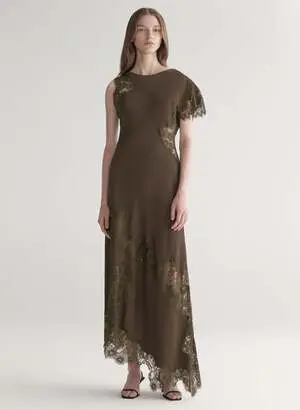 A.L.C. Alessia Lace And Textured Satin Maxi Dress - Military