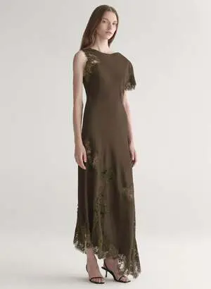 A.L.C. Alessia Lace And Textured Satin Maxi Dress - Military