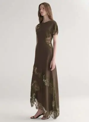 A.L.C. Alessia Lace And Textured Satin Maxi Dress - Military