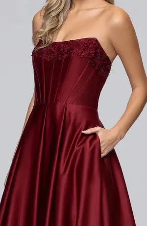 BLONDIE NITES Satin Corset Strapless Gown