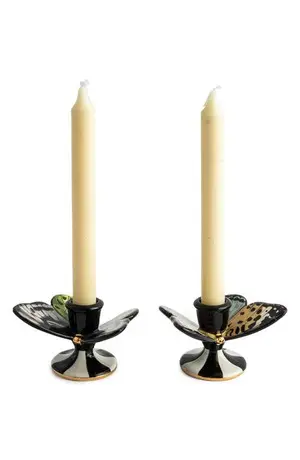 MACKENZIE-CHILDS Toile Set Of 2 Butterfly Candleholders