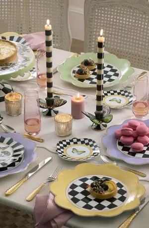 MACKENZIE-CHILDS Toile Set Of 2 Butterfly Candleholders
