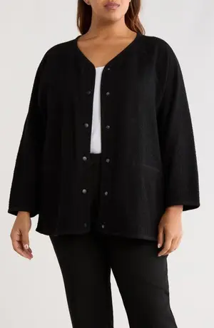 Eileen Fisher V-neck Snap Front Bouclé Jacket
