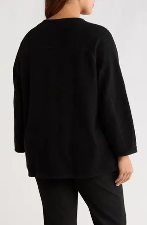 Eileen Fisher V-neck Snap Front Bouclé Jacket