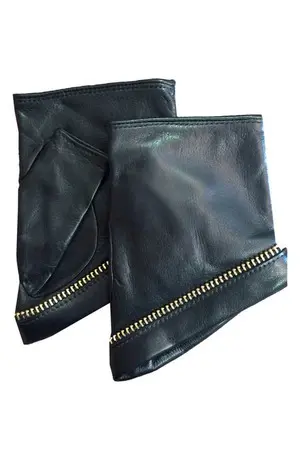 PAULA ROWAN Jacqueline Leather Fingerless Wrist Warmers - Black