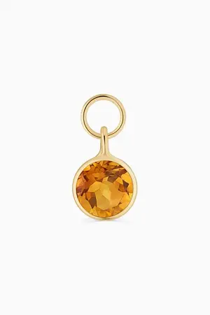 ORADINA 14k Yellow Gold Vivid Single Hoop Charm - White Gold/ Citrine