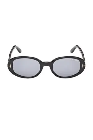 TOM FORD Oval Sunglasses - Shiny Black & Smoke