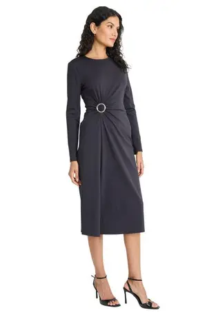 Maggy London Long Sleeve Side Gather Sheath Midi Dress
