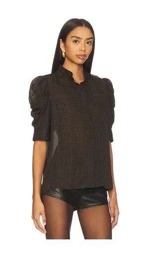 FRAME Houndstooth Gillian Top - Americano Multi