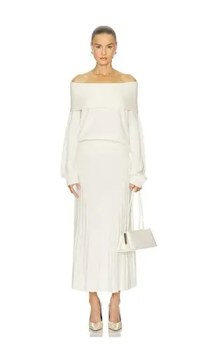 Naadam Premium Cashmino Ribbed Draped Off-shoulder Top