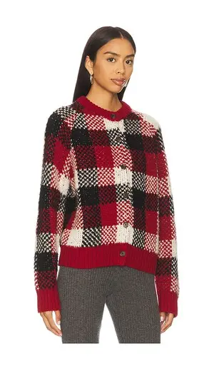 Guest In Residence Buffalo Plaid Wool And Cashmere Blend Cardigan - Ruby Combo