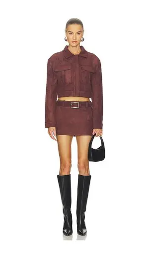 NAKEDVICE The Vince Faux Suede Cropped Jacket - Plum