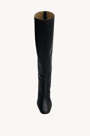 THE ROW Mona Leather Knee Boot - Black