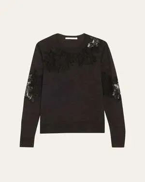 JASON WU Lace-inset Merino Wool Sweater - Graphite
