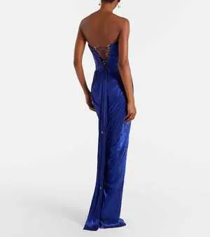 MARIA LUCIA HOHAN Stephanie Silk Tulle Bustier Gown - Blue