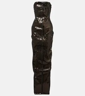 Rick Owens Sequined Denim Bustier Gown - Black