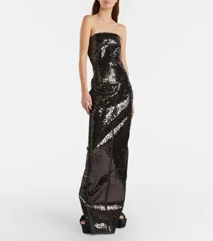 Rick Owens Sequined Denim Bustier Gown - Black