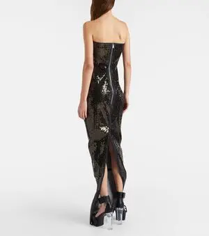 Rick Owens Sequined Denim Bustier Gown - Black