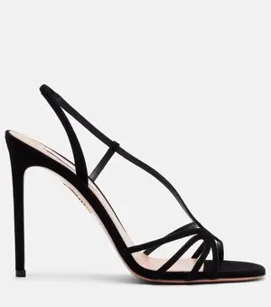 AQUAZZURA Talk To Me 105 Suede Slingback Sandals - Black