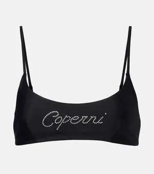 Coperni Logo Crystal-embellished Bikini Top - Black
