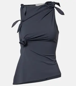 Coperni Floral Appliqué Gathered Jersey Top - Grey