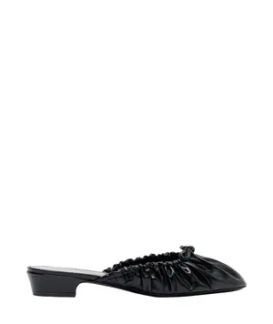 HERBERT LEVINE Gather Around Ruched Leather Mules - Black