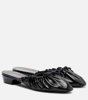 HERBERT LEVINE Gather Around Ruched Leather Mules - Black
